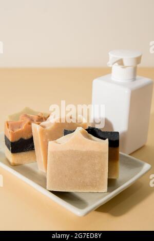 Natural handmade soap, on beige background Stock Photo - Alamy
