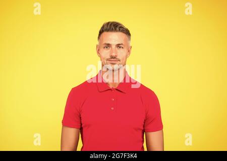 There is style for every man. Handsome man yellow background. Barber ...