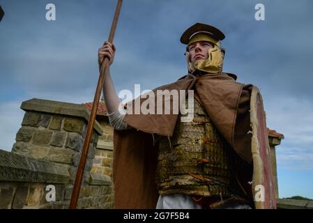 Reenactor dressed as Roman soldier of the late 2nd early 3rd century AD ...