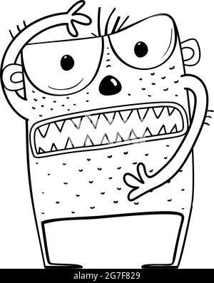 Outline angry monster, Vector line art illustration coloring page Stock ...