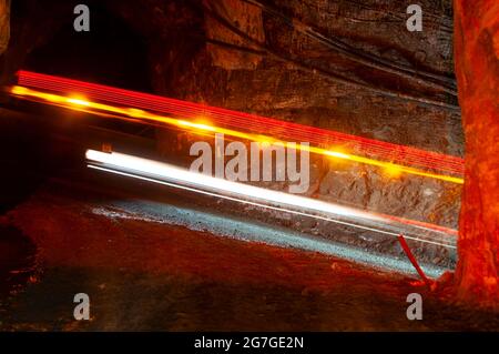 Light Trail in Underground Decline Stock Photo - Alamy