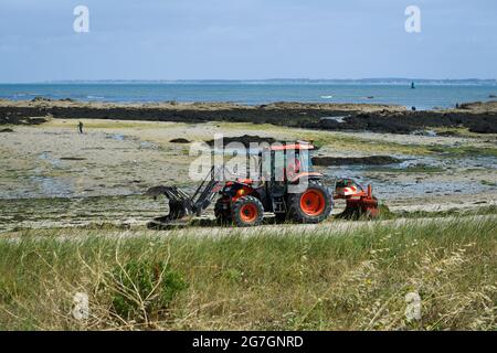 Seaside beach cleaning machine tractor pulled seen here in action in ...