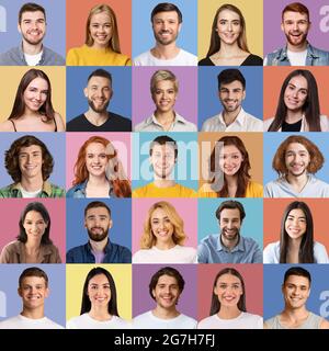 Outdoor portrait collage of people of different generations on world ...