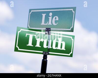 LIES TRUTH road sign, which is your way - facts or fake, verity or ...