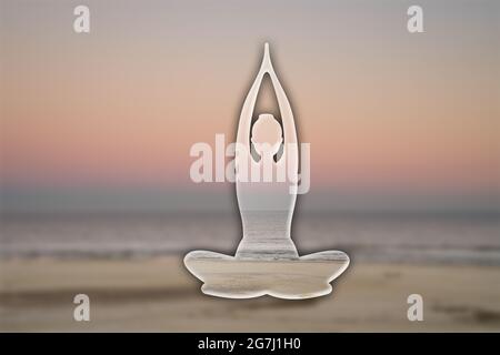 glassy morphism yoga padmasana lotus position silhouette in landscape ...