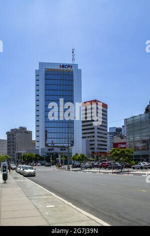 LIMA, PERU - Mar 03, 2021: Business office building, financial center ...
