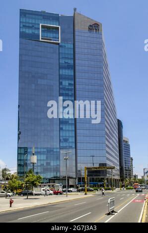 LIMA, PERU - Mar 03, 2021: Business office building, financial center ...
