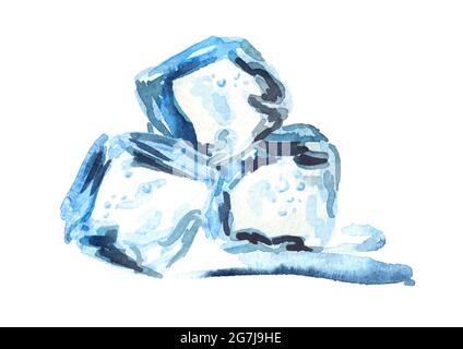 Watercolor ice cubes background, crystal ice blocks frame, isolated ...