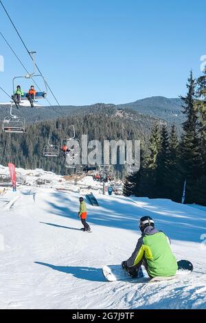 Bukovel, February 23, 2021: winter ski resort skiing and snowboarding ...
