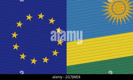 European Union and Rwanda flags. 3D Waving flag design. European Union ...