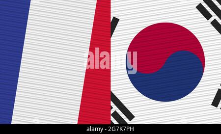 France and South Korea Two Half Flags Together Fabric Texture ...