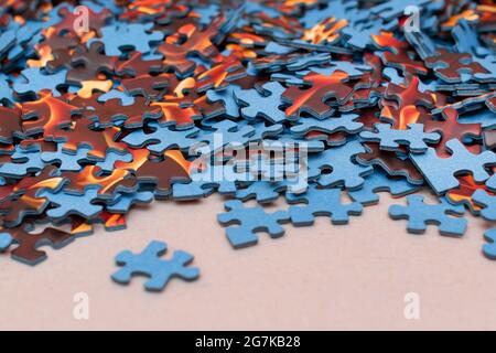 Mixed Peaces of a Colorful Jigsaw Puzzle Lie on the Blue Background With Copy Space - Strategy ...
