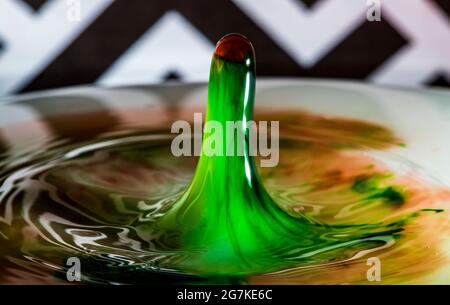 A water drop rebounding from a pool of water to create a beautiful ...