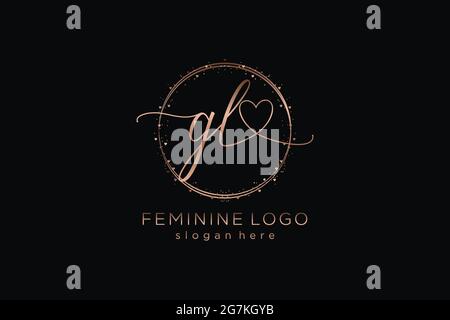 GL handwriting logo with circle template vector signature, wedding ...