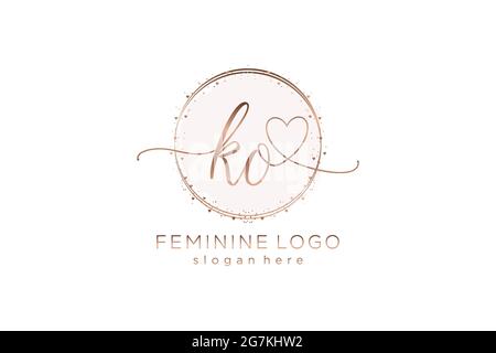 KO handwriting logo with circle template vector signature, wedding ...