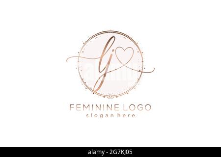 LJ handwriting logo with circle template vector signature, wedding ...