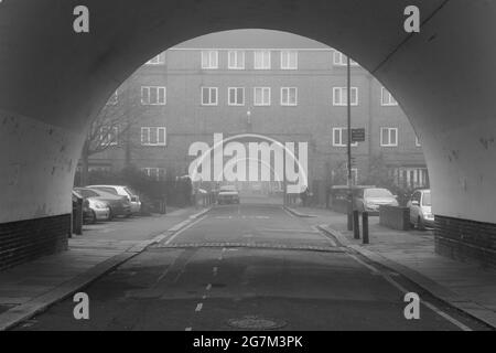 Misty morning on the Henry Prince Estate, Earlsfield, London, UK Stock ...