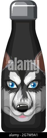 A black thermos bottle with siberian husky pattern illustration Stock ...