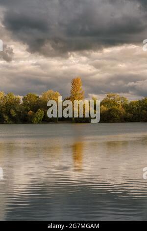 The lake at Neighbridge in the Cotswold Water Park shot in infrared ...