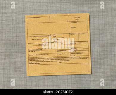 blank customs declaration label on a foreign packet parcel Stock Photo ...