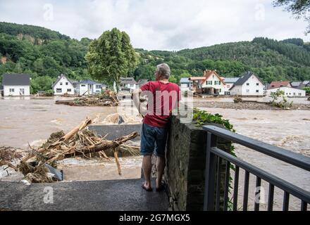 House collapsed into river after flooding of the river Corve in Ludlow ...