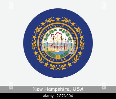 New Hampshire Badge. Round logo of US state with triangular mesh map ...