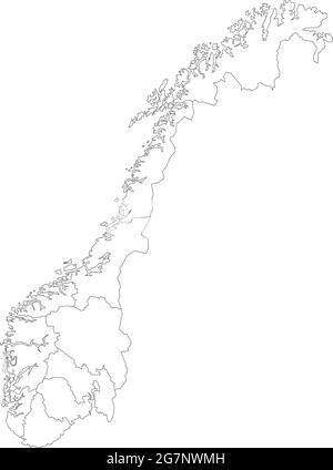 Norway counties outline silhouette map illustration with black shape ...