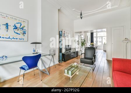 Amsterdam, Netherlands - 27 May, 2021: Bright living room in a modern ...
