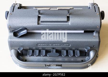Moscow, Russia - June 5, 2021: Perkins Brailler, manual braille ...