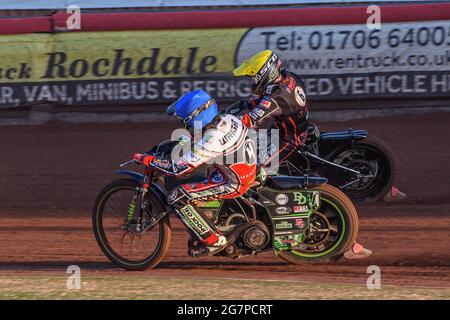 MANCHESTER, UK. JULY 15TH Rory Schlein (White) leads Charles Wright ...