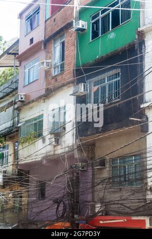 View of houses and wires in the favela Santa Marta in Rio de Janeiro ...