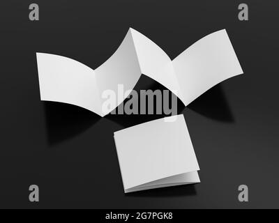Square four folded - 4-Fold - brochure mock-up isolated on soft gray ...