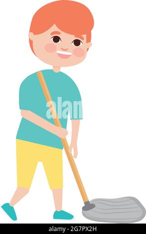 Boy with mop icon. Cartoon of boy with mop vector icon for web design ...