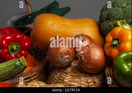 Shot of the vegetables gathered together including pepper, broccoli ...