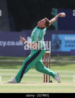 Ireland's Craig Young bowling during the First Men's International ...