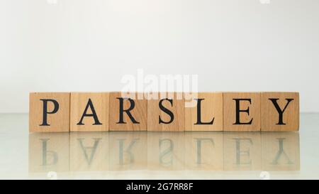 The word Coriander was created from wooden letter cubes. Gastronomy and ...