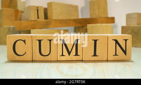 The word Caraway was created from wooden letter cubes. Gastronomy and ...