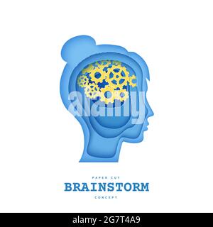 Woman brainstorm head in paper cut style. Silhouette of layered human ...