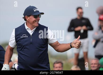 Kent, UK. Friday 16th July: Phil Mickelson of the USA smiles on the ...