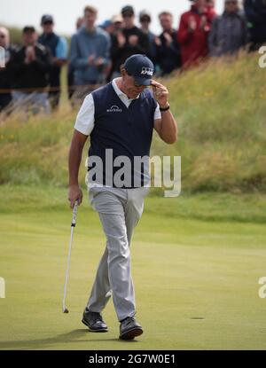 Kent, UK. Friday 16th July: Phil Mickelson of the USA smiles on the ...