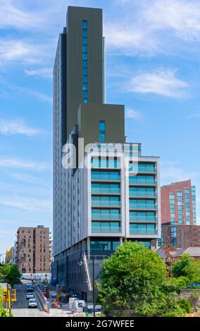 The Oxygen Tower apartment block from Store Street, Manchester, England ...