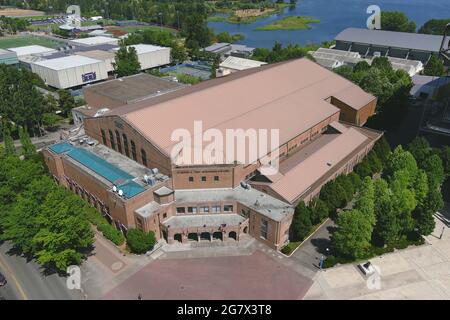 An aerial view of the Alaska Airlines Arena at Hec Edmundson Pavilion ...