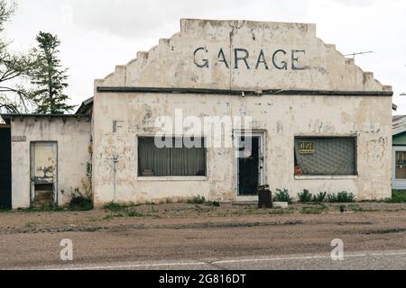 Mountainair, New Mexico - May 7, 2021: Exterior of an old abandoned ...