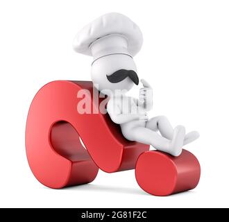 Chef laying on a red question mark. 3D illustration. Isolated Stock ...