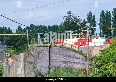 The demolished Finmere Station Bridge, showing preparations for a ...