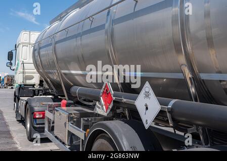 Dangerous goods labels for flammable liquids and corrosive substances ...