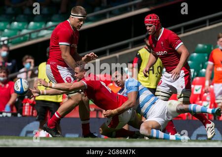 Nick Tompkins (Wales) controls the ball during the 2021 Summer ...