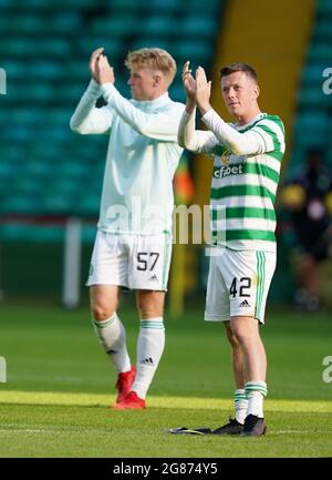Celtic's Callum McGregor applauds the fans after the UEFA Champions League, league stage match ...