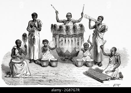 Music concert with native instruments of the tribe of black Galla ...