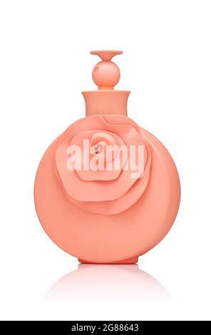 Elegant design perfume jar with rose flower isolated on white ...